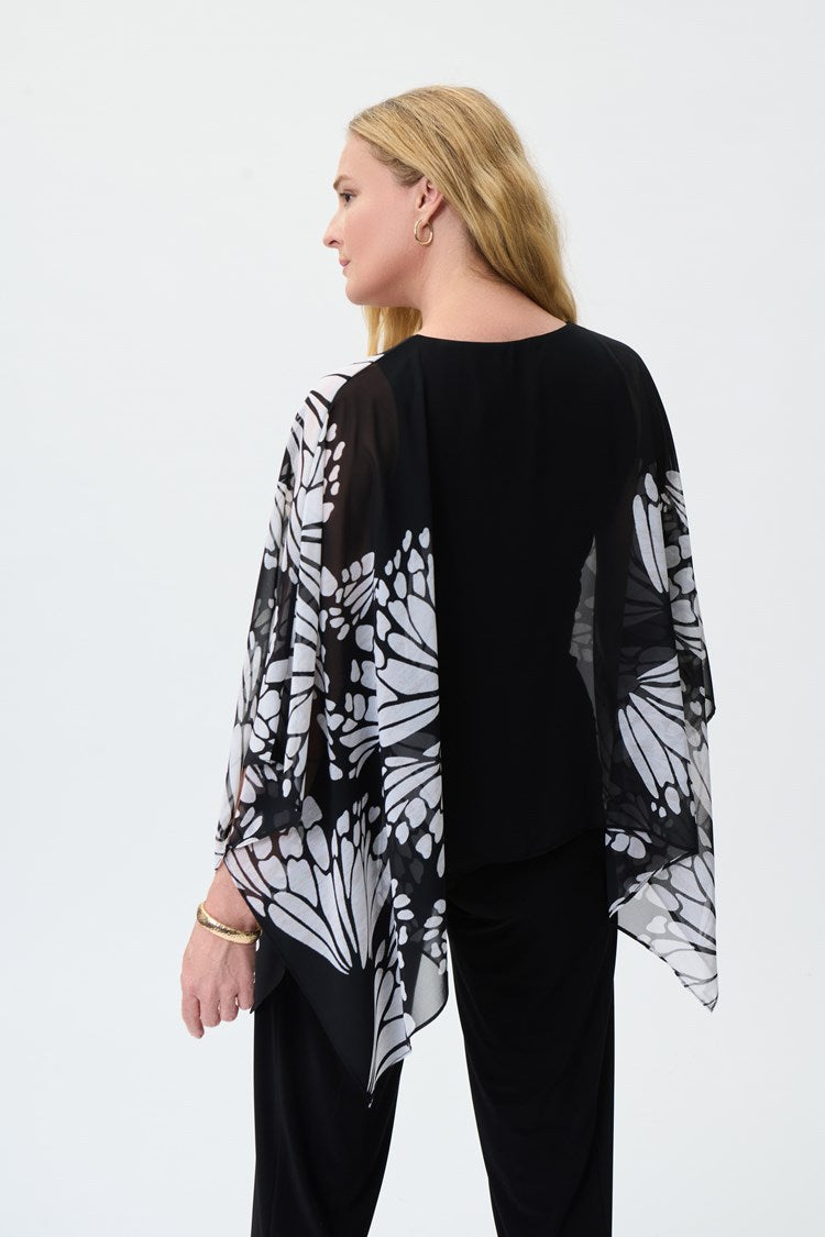 Butterfly Print Chiffon Poncho - Black and Cream – Claire & Schuster